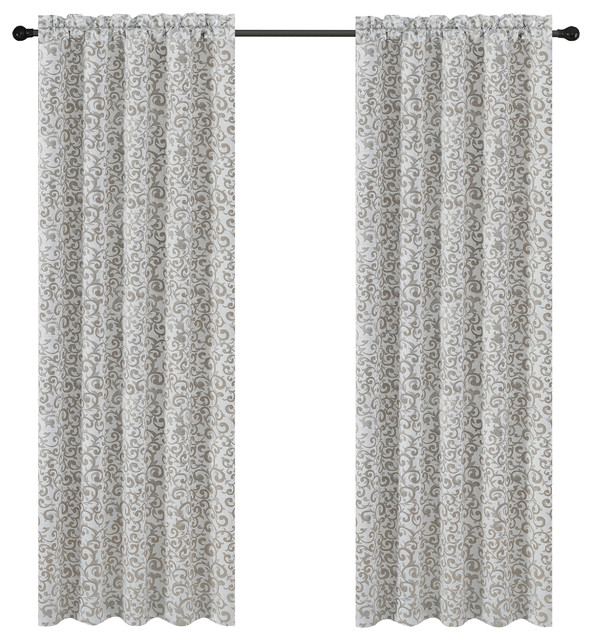 Jacquard Scroll Drapery Curtain Panels, 50"x96" - Contemporary ...