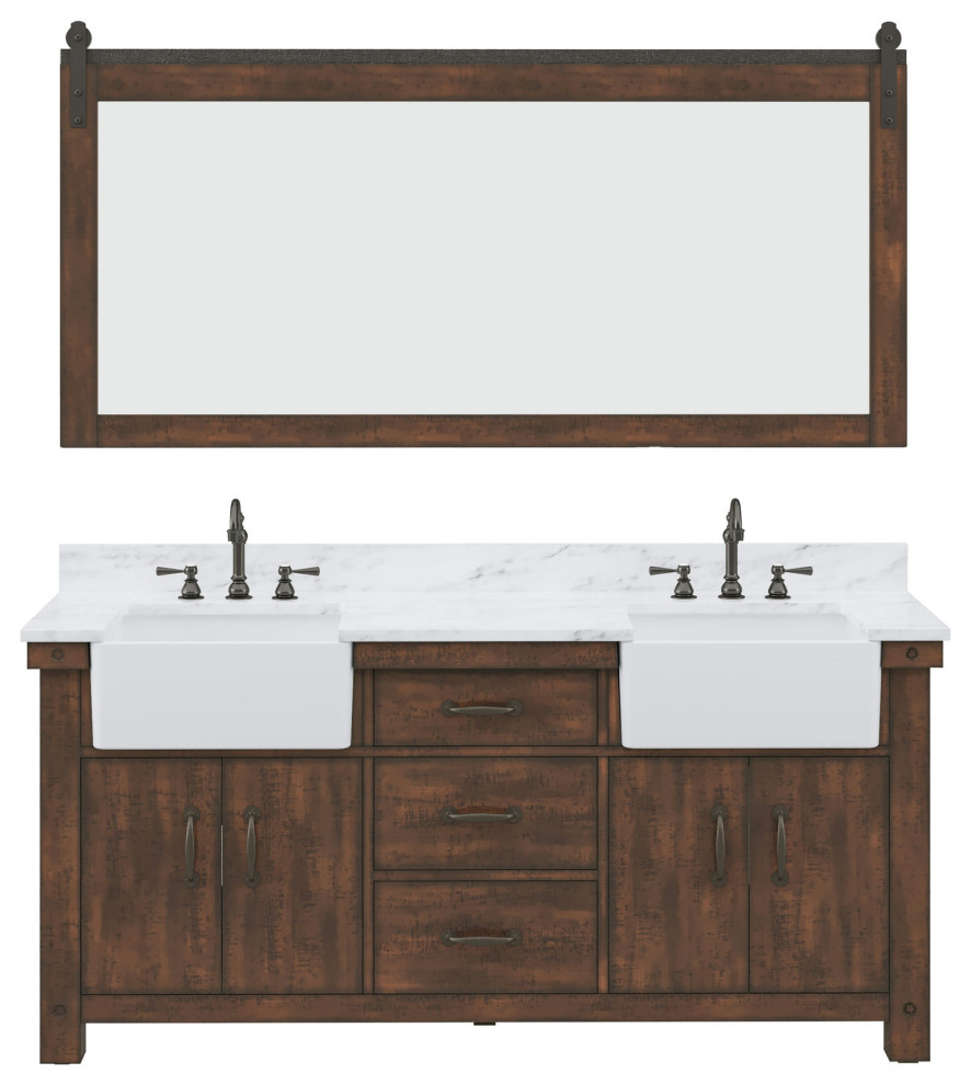 Paisley 72" Double Sink Carrara Marble Top Vanity, Hook Faucet, Mirror ...