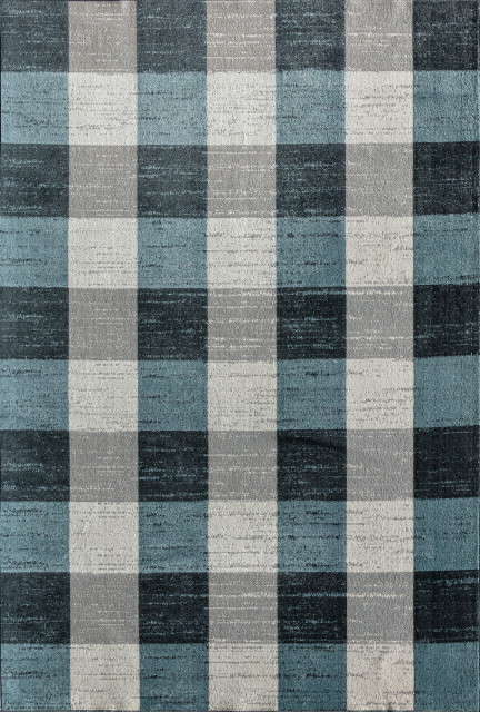 Delmont Bedford Check Modern Contemporary Blue Area Rug, 5'3" x 7'0", 8 ...