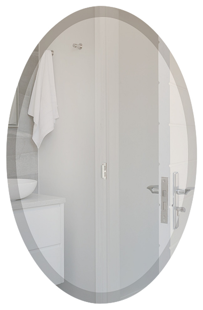 Oval Beveled Frameless Mirror, 20"x24" - Contemporary - Bathroom ...
