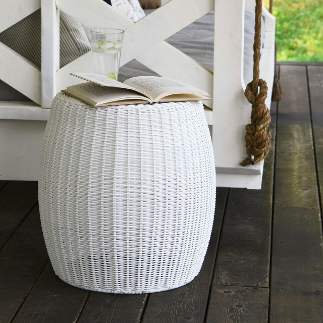 Handwoven Resin Barrel Side Table - Contemporary - Outdoor Side Tables ...