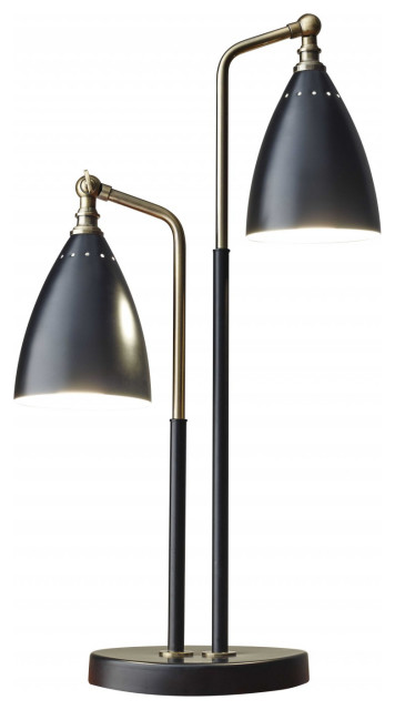 Matte Black Metal And Antique Brass Two Light Adjustable Table Lamp ...