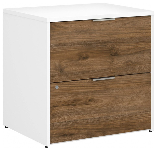 Modern Walnut and White 2-Drawer Lateral File Cabinet with Lockable ...