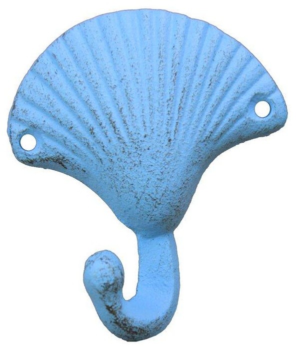 Rustic Light Blue Seashell Hook 6'' - Beach Style - Wall Hooks - by ...