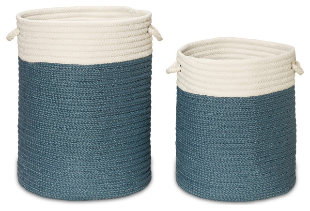 Nicholas 2-Tone Hampers Blue 15"x15"x18", Round, Braided - Beach Style ...