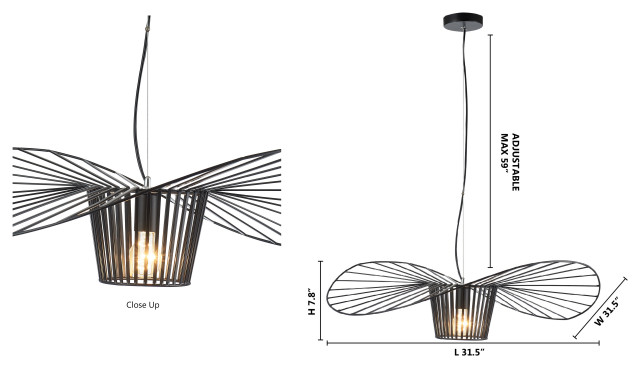 Single Pendant Black Iron Wire "Hat" Shaped Light Fixture ...