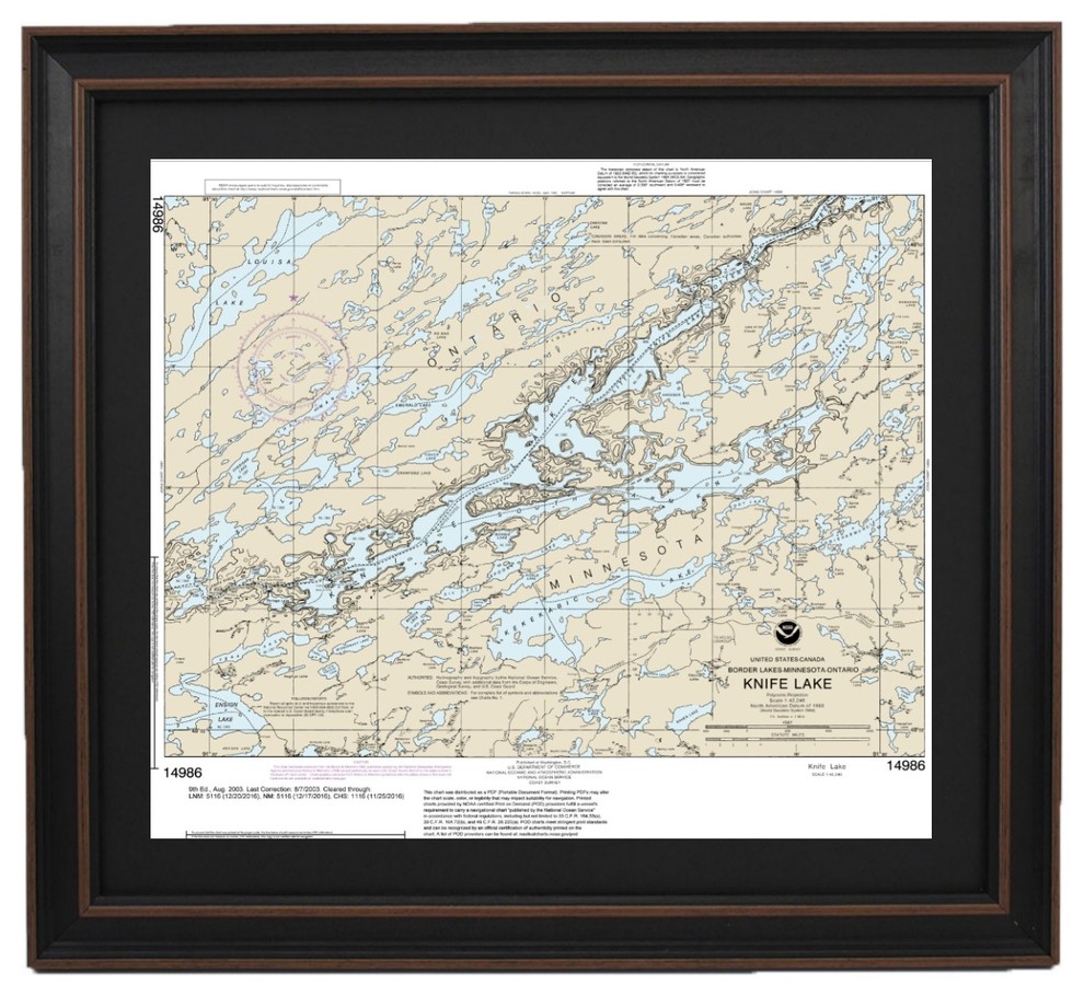 Poster Size Framed Nautical Chart, Knife Lake, Minnesota, 36x32 - Beach ...