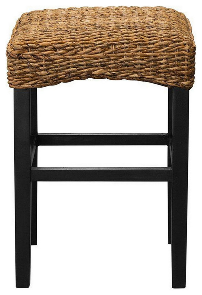 Fim 25 Inch Counter Stool Brown Grass Abaca Wicker Seats Black- Saltoro ...