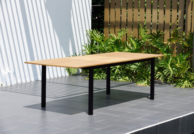 Amazonia Teak Finish and Aluminum Bora Rectangular Extendable Patio Dining Table - Transitional ...
