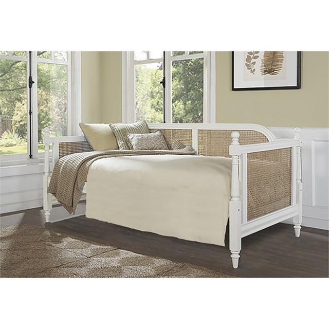 Pemberly Row Coastal Wood Twin Daybed with Cane Inset Panels in White ...