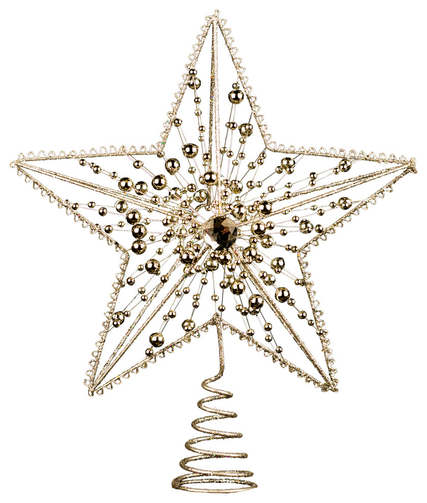 10" Metal Jeweled Silver Star Tree Topper - Contemporary - Christmas ...