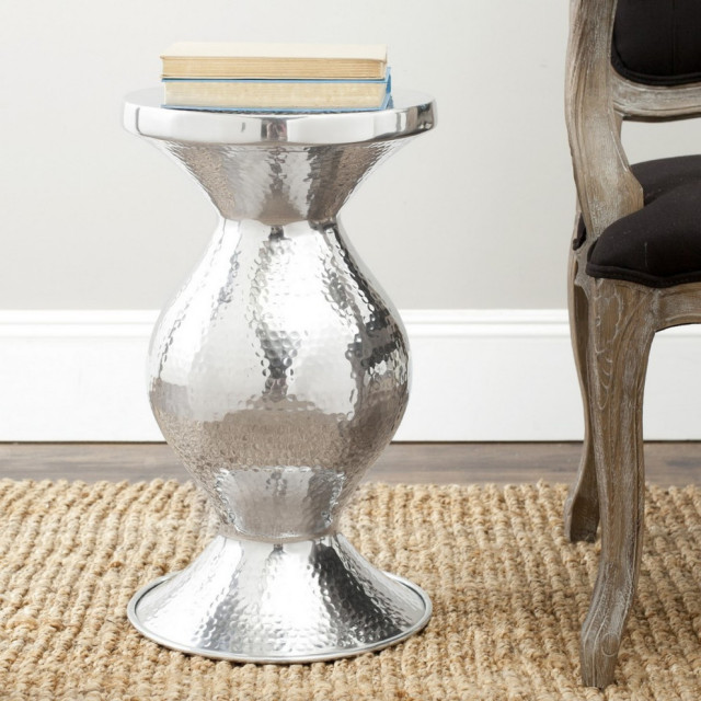 Strider Small Hammered Stool Silver - Contemporary - Side Tables And ...