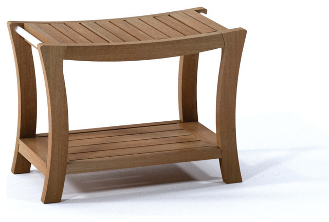 Outdoor Teak Patio Paris Shower Spa Bench with Bottom Shelf, Medium: 24 ...