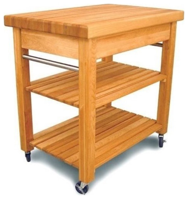 Pemberly Row Small Traditional Wood Butcher Block Kitchen Cart in ...