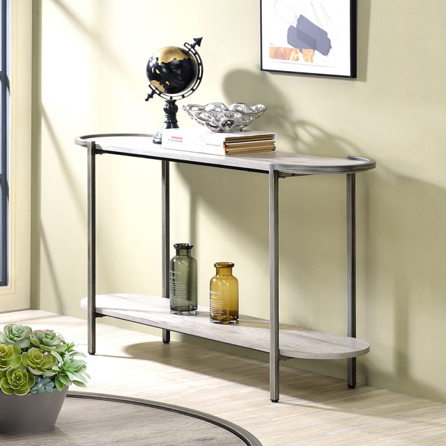 Contemporary Console Table, Open Gun Metal Frame With Light Gray Top ...