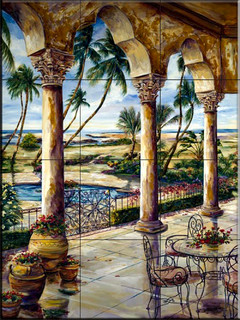 Tile Mural, Corinthian Beachfront by Karen Stene - Tropical - Tile ...