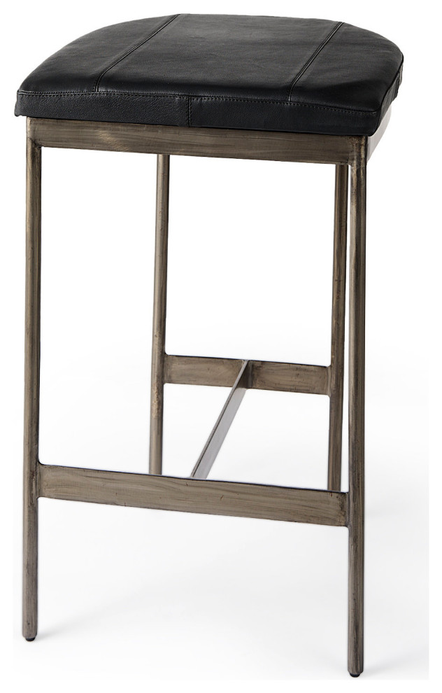 Millie Black Leather Seat With Nickel Metal Frame Counter Stool - Bar ...