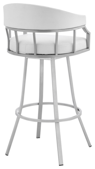 Benzara BM282042 26" Swivel Counter Stool, Flared Legs, White Faux ...