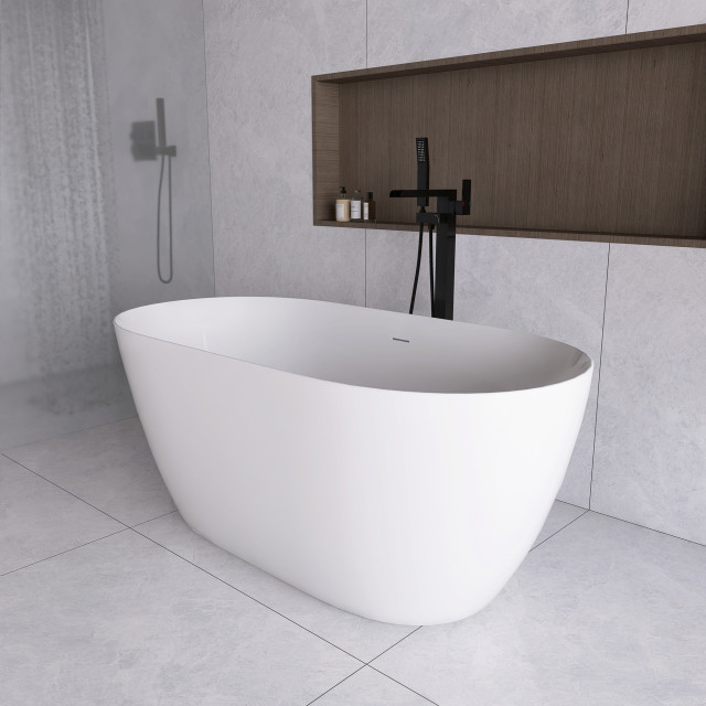 55 Inch Acrylic Freestanding Soaking Bathtub in Gloss White ...