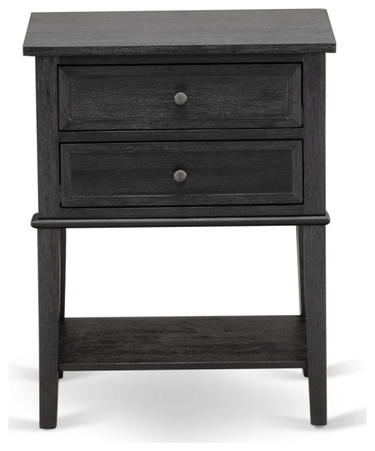 Wood Night Stand, 2 Wood Drawers, Wire Brushed Black Finish ...