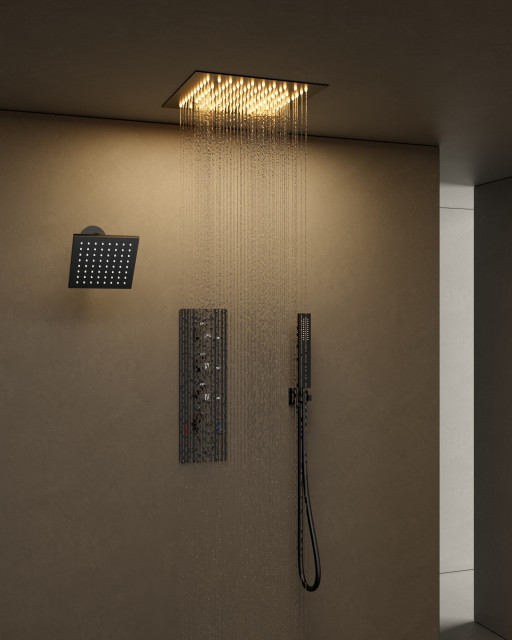 LED Thermostatic Shower System Dual Heads with Handheld Spray Combo, 12 ...