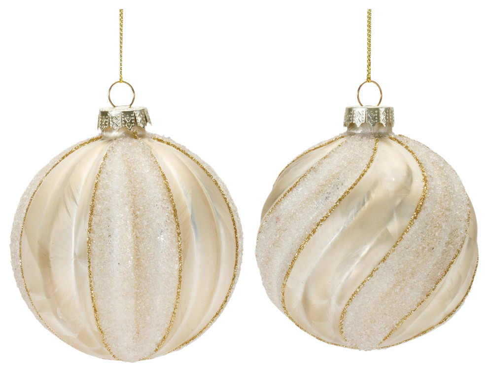 Ribbed Glitter Glass Ball Ornament, 12-Piece Set - Modern - Christmas ...