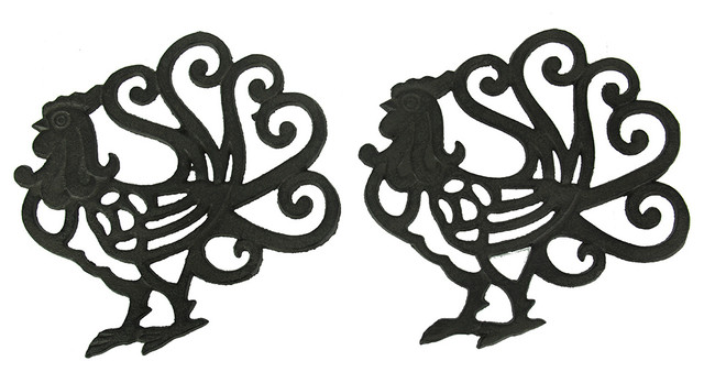 Black Scroll Tail Rooster Cast Iron Trivet Set of 2 - Farmhouse ...