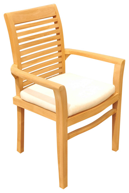 3-Piece Outdoor Teak Dining Set: 36" Square Table, 2 Mas Stacking Arm ...