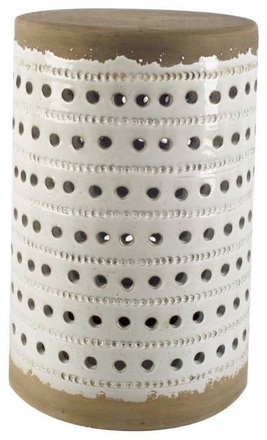 Thar White & Tan Glazed Ceramic Cylindrical Accent Table - Farmhouse ...