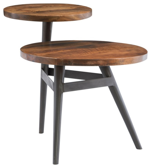 Maklaine Two Tiered Metal Side Table in Gunmetal Gray Finish ...