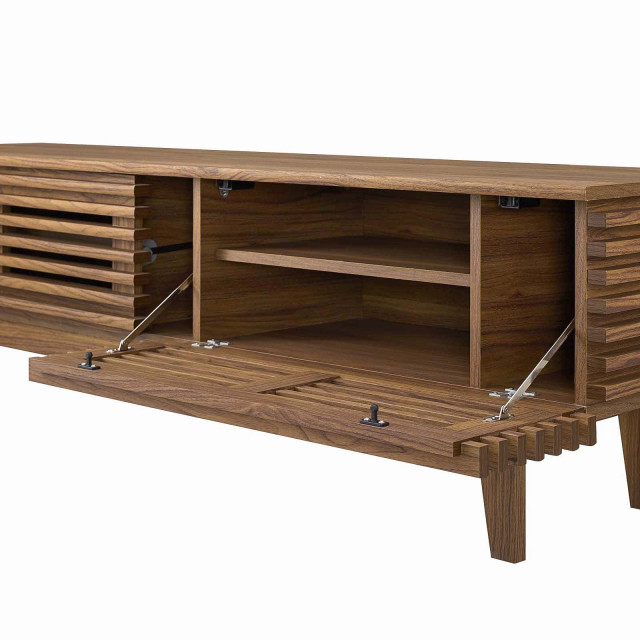 Modern Lounge Lobby Media TV Stand Storage Set, Wood, Natural Walnut ...
