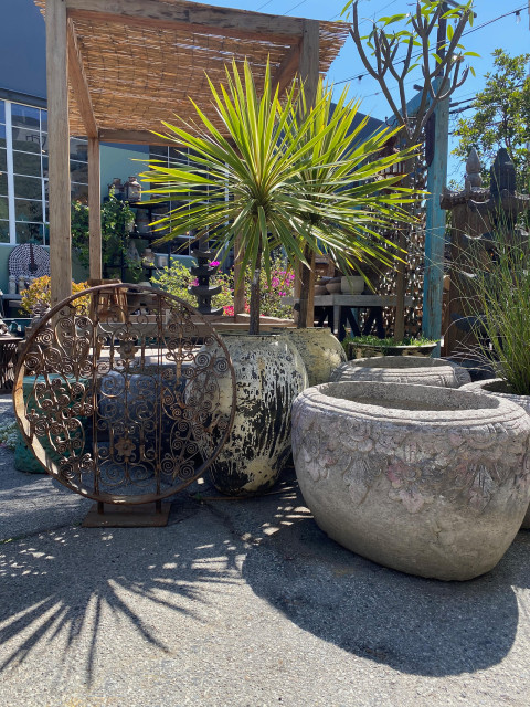 Stone Carved Planter Pot - Rustic - Outdoor Pots And Planters - by ...