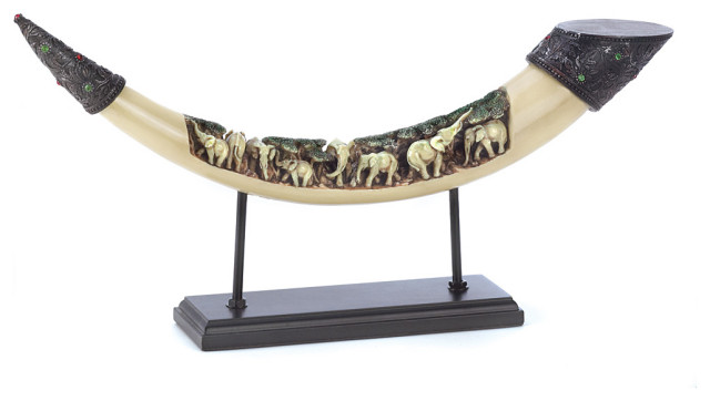 Lucky Elephants Tusk Sculpture - Tropical - Decorative Objects And ...