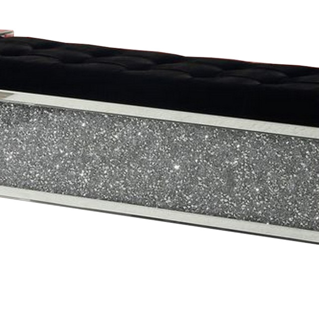 Benzara BM251182 Mirrored Bench With Tufted Fabric Seat/Faux Diamonds ...