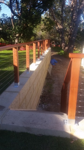 Merbau Post & Rail, Stainless Wire Balustrade & Pine Steps - Modern ...