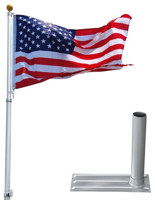 25' Telescopic Aluminum Flagpole Tire Mount Stand Kit 3'x5' Flag Ball ...