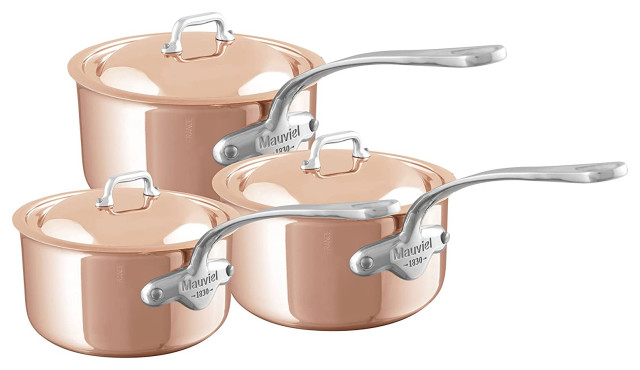 Mauviel M’6S Copper 3-Pc Sauce Pan Set, Lid & Cast Stainless Steel ...