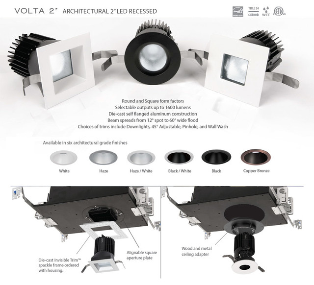 Volta 2" LED Square Pinhole, Light Engine Narrow 25 2700K 90CRI, Copper ...