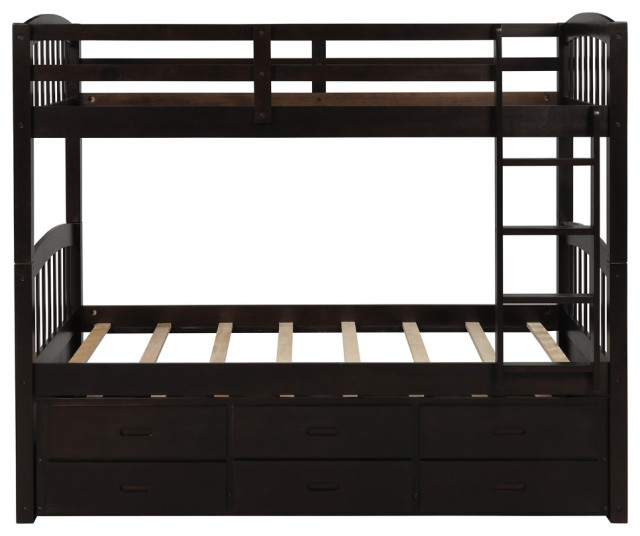 Twin over Twin Wood Bunk Bed Trundle Drawers Espresso - Bunk Beds - by ...