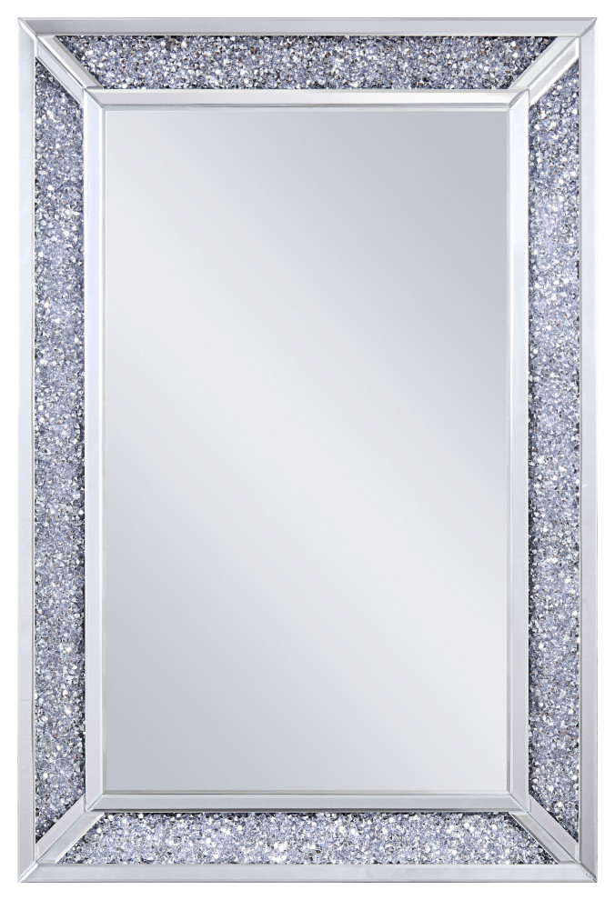 Benzara BM195980 Faux Crystal Inlay Wall Mirror With Mirrored Borders ...