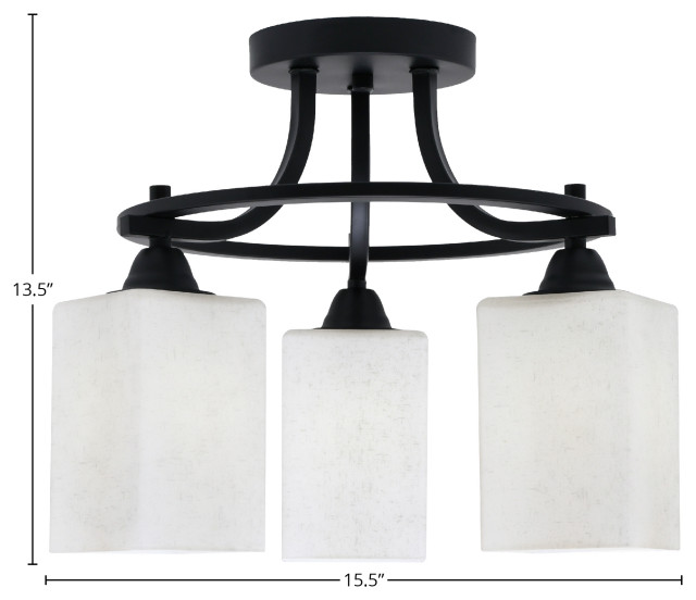 Paramount 3-Light Semi-Flush Light, Matte Black, 4" White Muslin Glass - Transitional - Flush ...