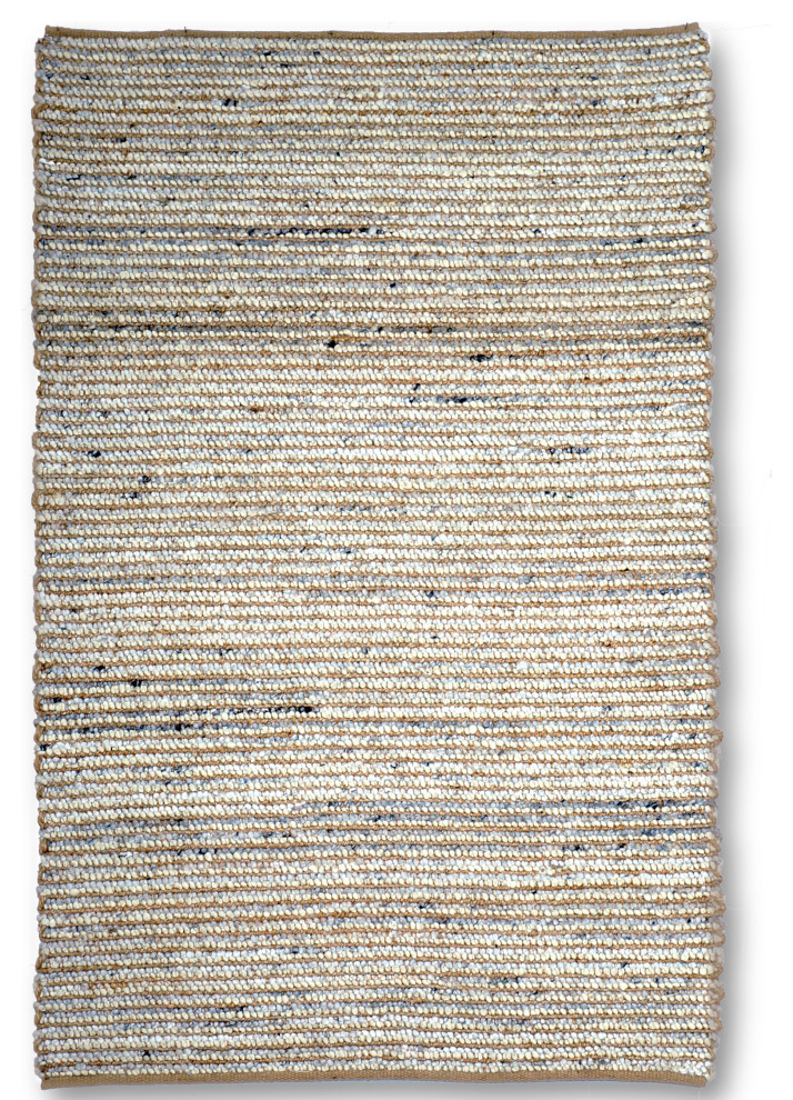 Hand Woven Ivory & Blue Wool + Jute Striped Loop Rug by Tufty Home, 2x3 ...