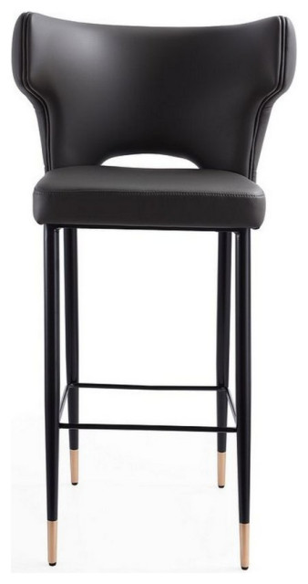 Midcentury Modern Bar Stool, Padded Faux Leather Seat With High Wing ...