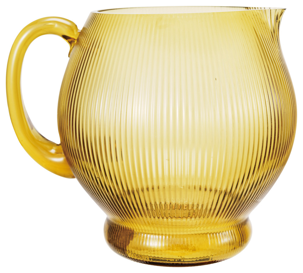 Round Ribbed Glass Pitcher, Amber - Contemporary - Pitchers - by Olive ...