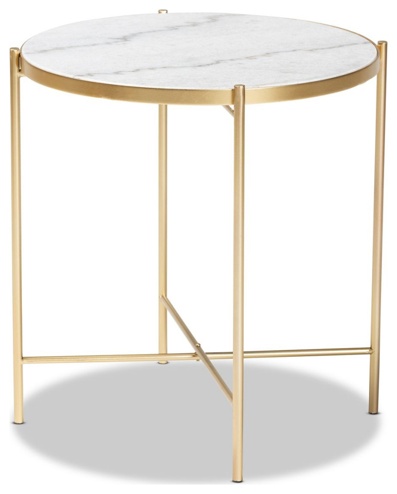 Baxton Studio Maddock Gold Metal End Table with Marble Tabletop ...