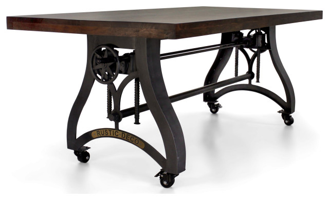 Crescent Industrial Dining Table, Adjustable Height Casters Walnut ...