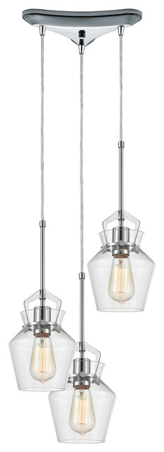 Caliper 3-Light Pendant, Polished Chrome With Clear Glass ...