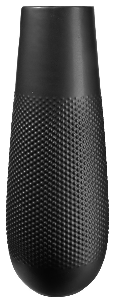 Round Ceramic Vase with Embossed Dotted Design Matte Black Finish ...
