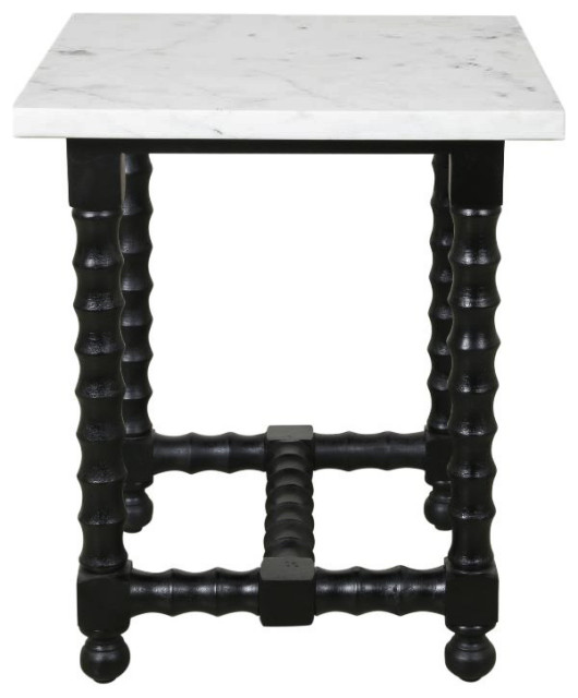 Orlando Cranberry Marble End Table With Black Wooden Spindle Base ...