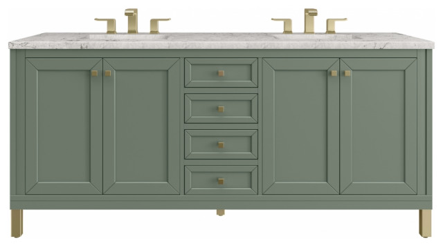 72 Inch Modern Farmhouse Green Double Bathroom Vanity Pearl Quartz ...